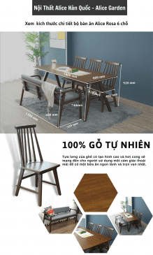 Bộ bàn ăn Alice Rosa 4-6 chỗ - Nội thất Hàn Quốc