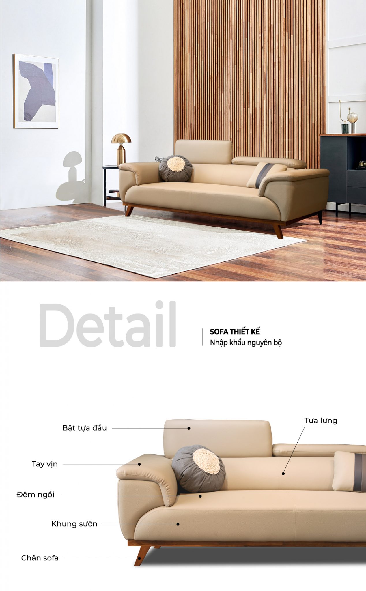 R36 - Sofa 3 chỗ 2m2 (Creamwhite) - Nội thất Hàn Quốc